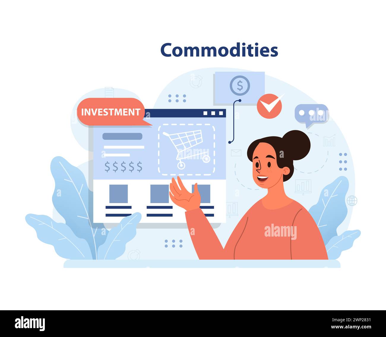 Woman analyzes investment opportunities in commodities. Delving into ...