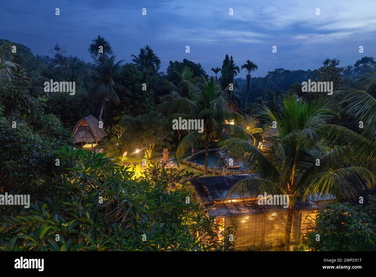 Ubud jungle resort night Stock Photo - Alamy