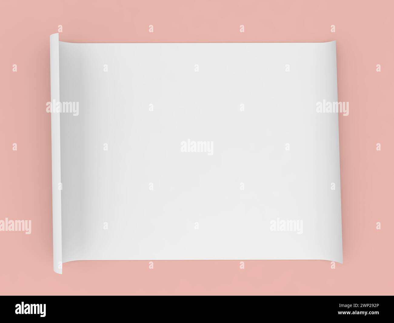 Rolled up roll of white paper A4 size on a orange background. 3d render ...