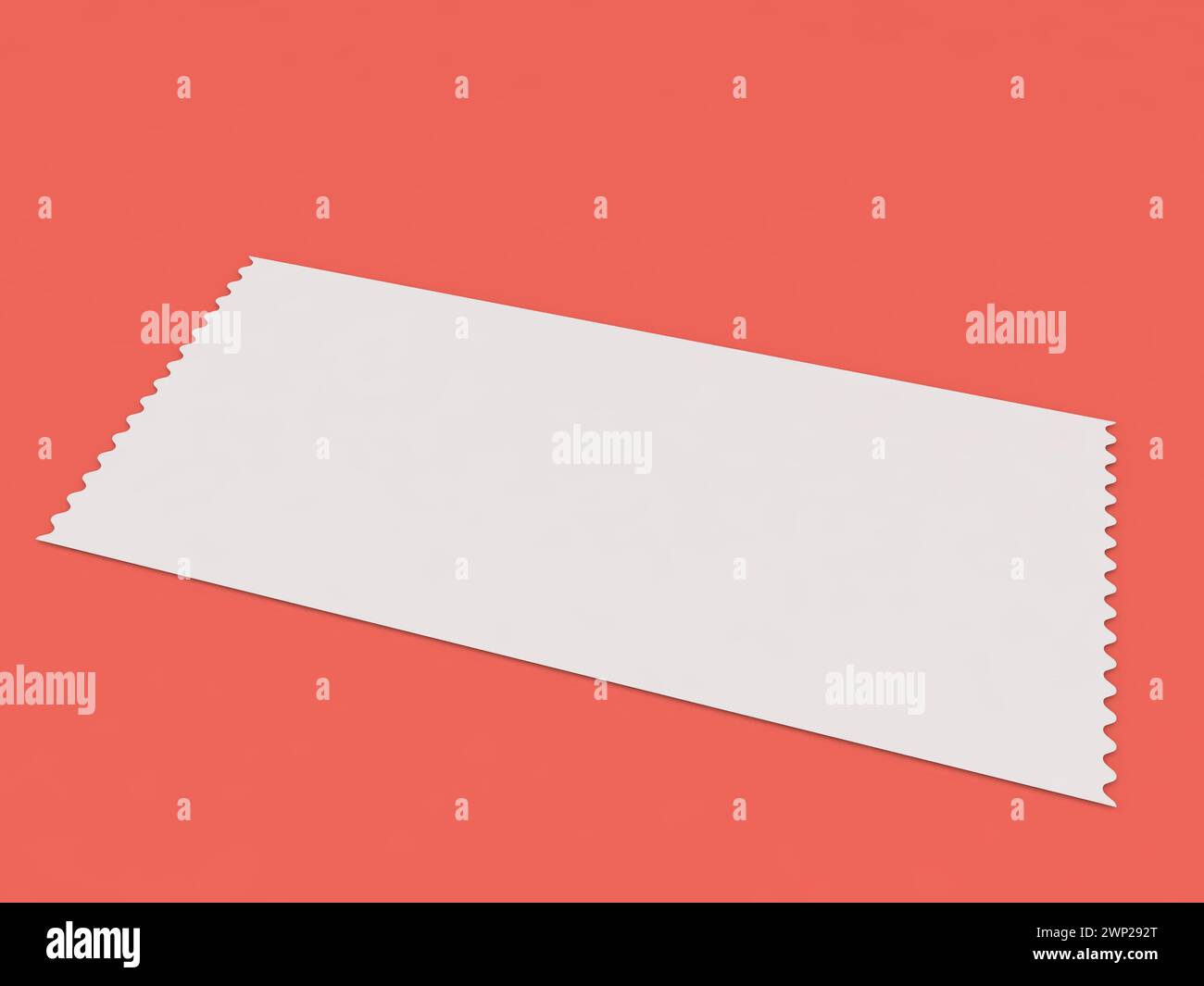 White paper ticket mockup on a red background. 3d render illustration ...
