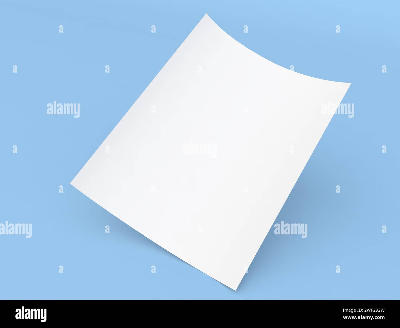 Sheet curved of white paper A4 for office on a blue background. 3d ...