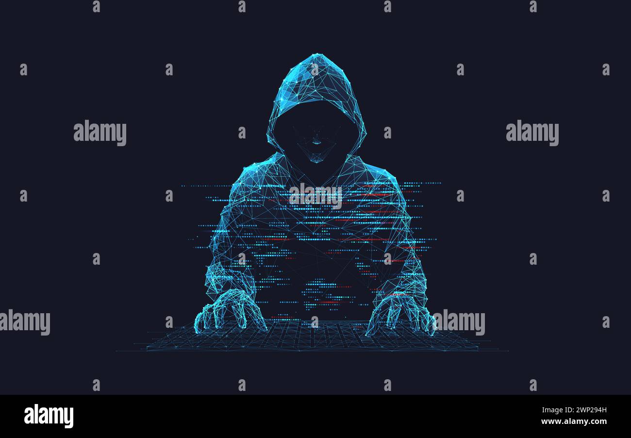Abstract Digital Hacker Cyber Security Concept A Man Wearing Hoodie Stock Vector Image And Art