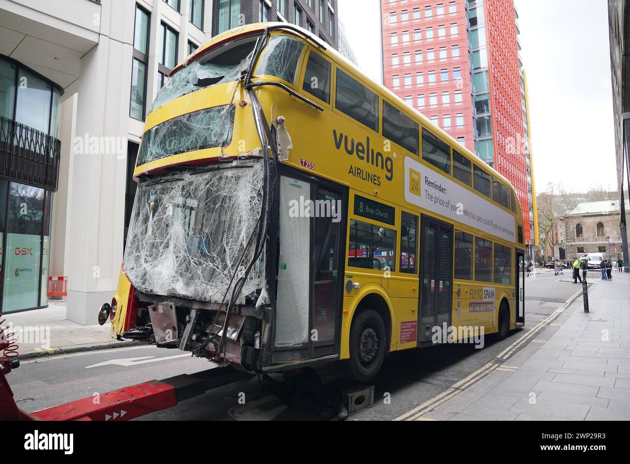 Damage to a bus which crashed into a building destroying its facia, on ...