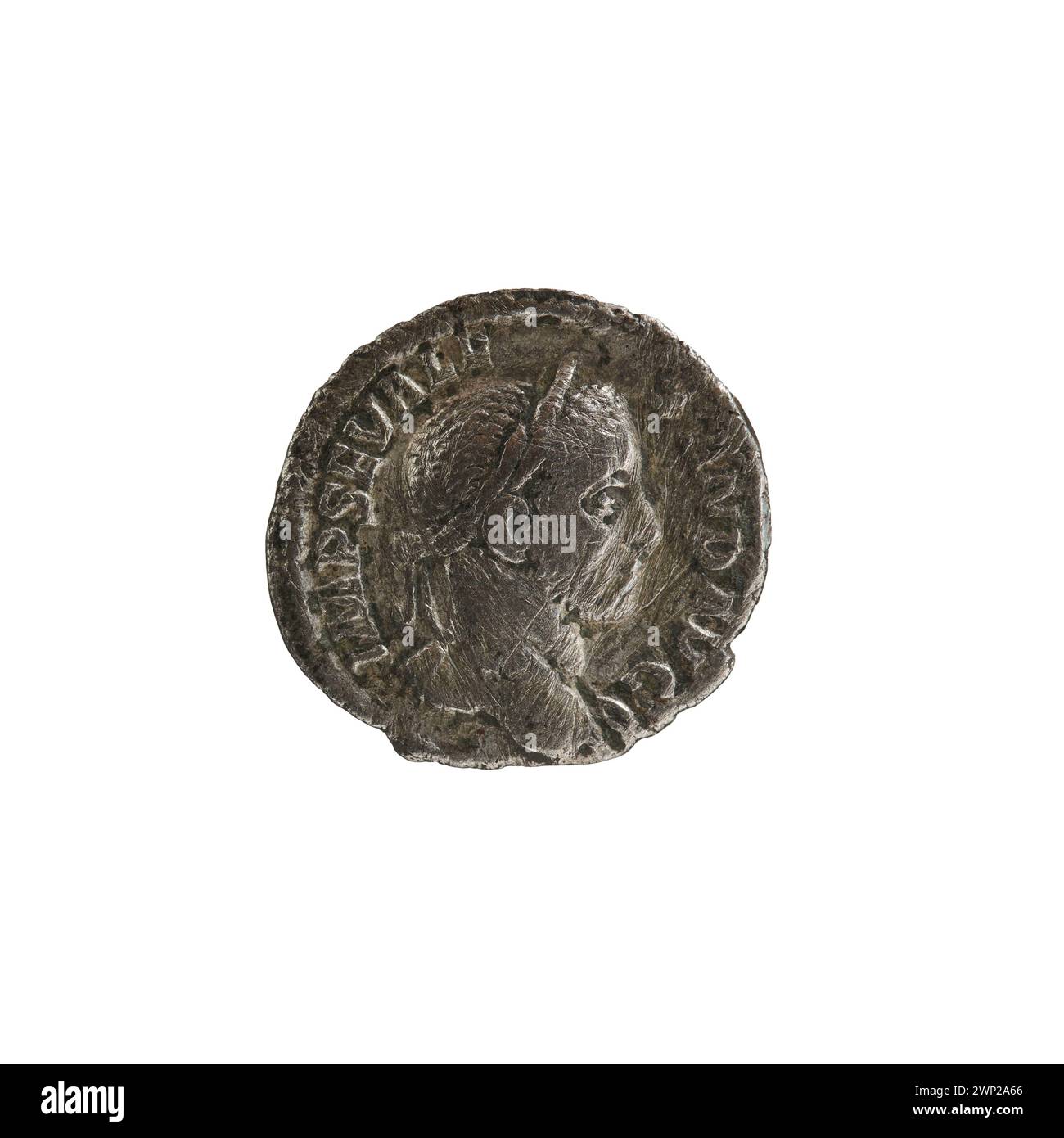 Roman silver denarius minted in 230 depicting Emperor Alexander Severus ...