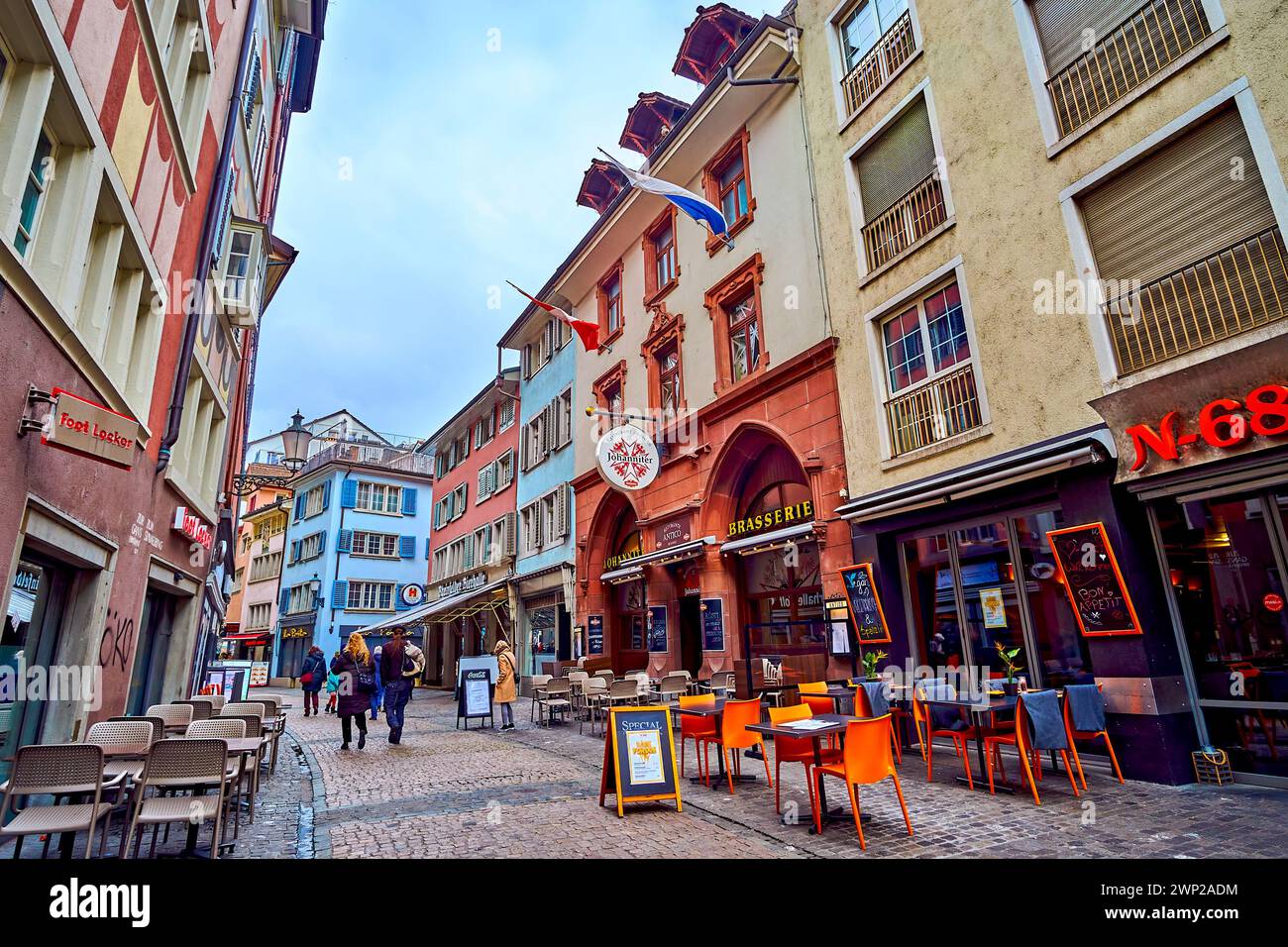 ZURICH, SWITZERLAND - APRIL 3, 2022: Niederdorfstrasse is one of the ...