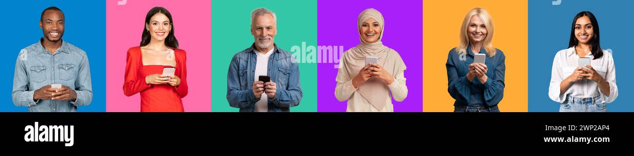 Diverse group of people of varying ages and ethnicities, happily ...