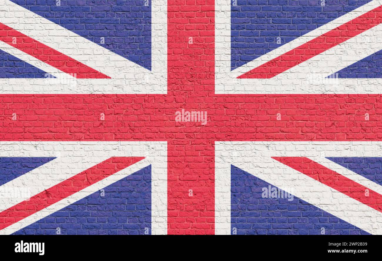 United Kingdom flag colors painted on a brick wall. United Kingdom flag ...