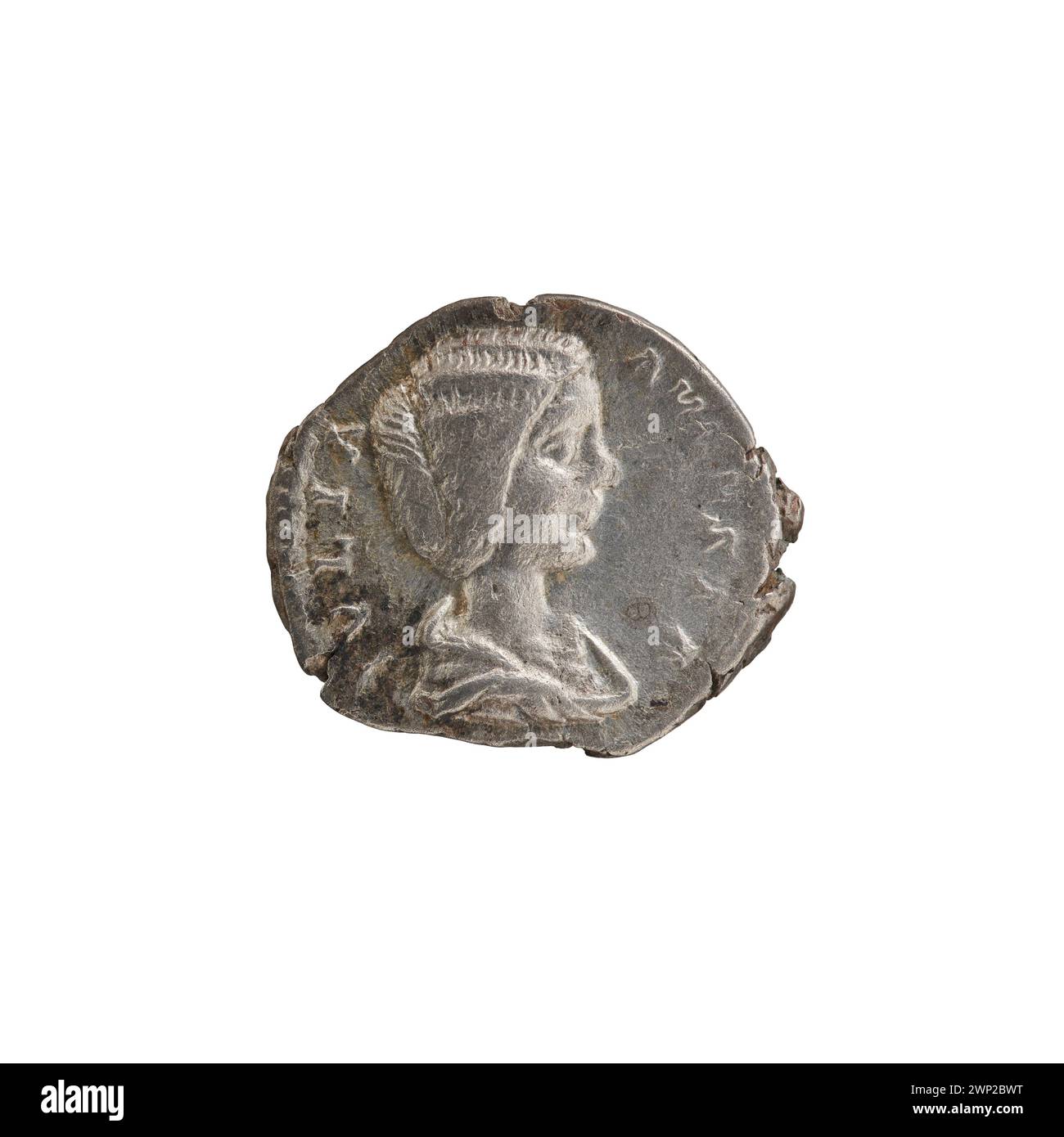 This denarius coin issued between 198 and 209 AD depicts Roman Empress ...