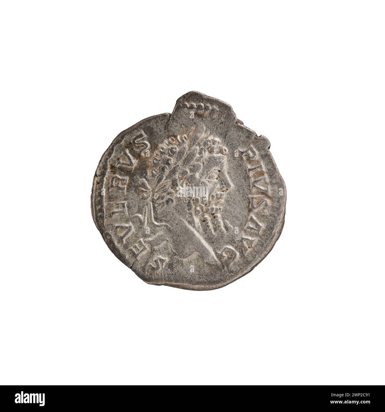 Roman denarius minted in 208 CE, silver coin used for payments, with ...