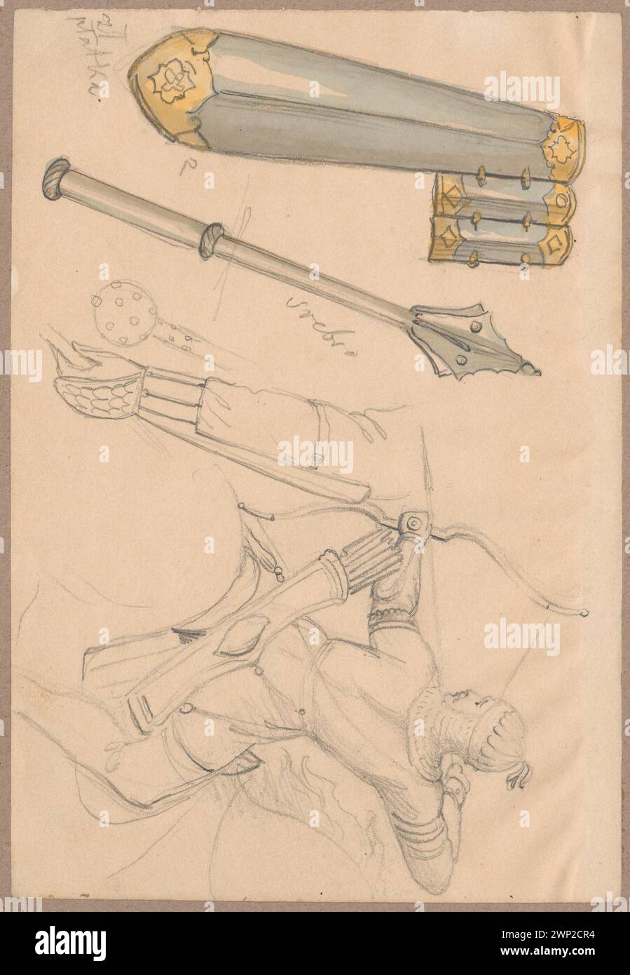 Fragments of armor and a sketch of a "scholar from the 17th century ...