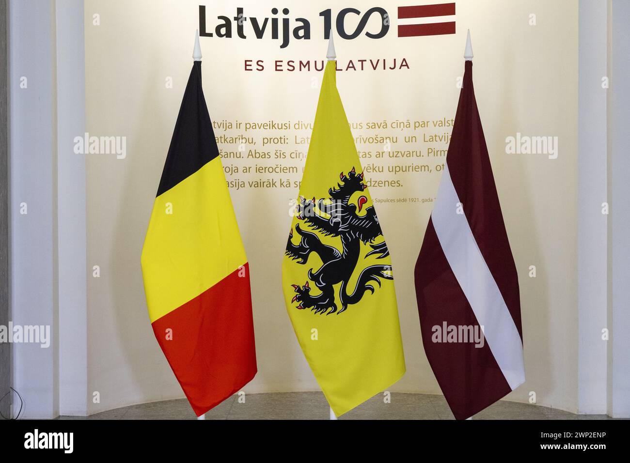 Riga, Latvia. 05th Mar, 2024. The Belgian, Flemish and Latvian flag ...