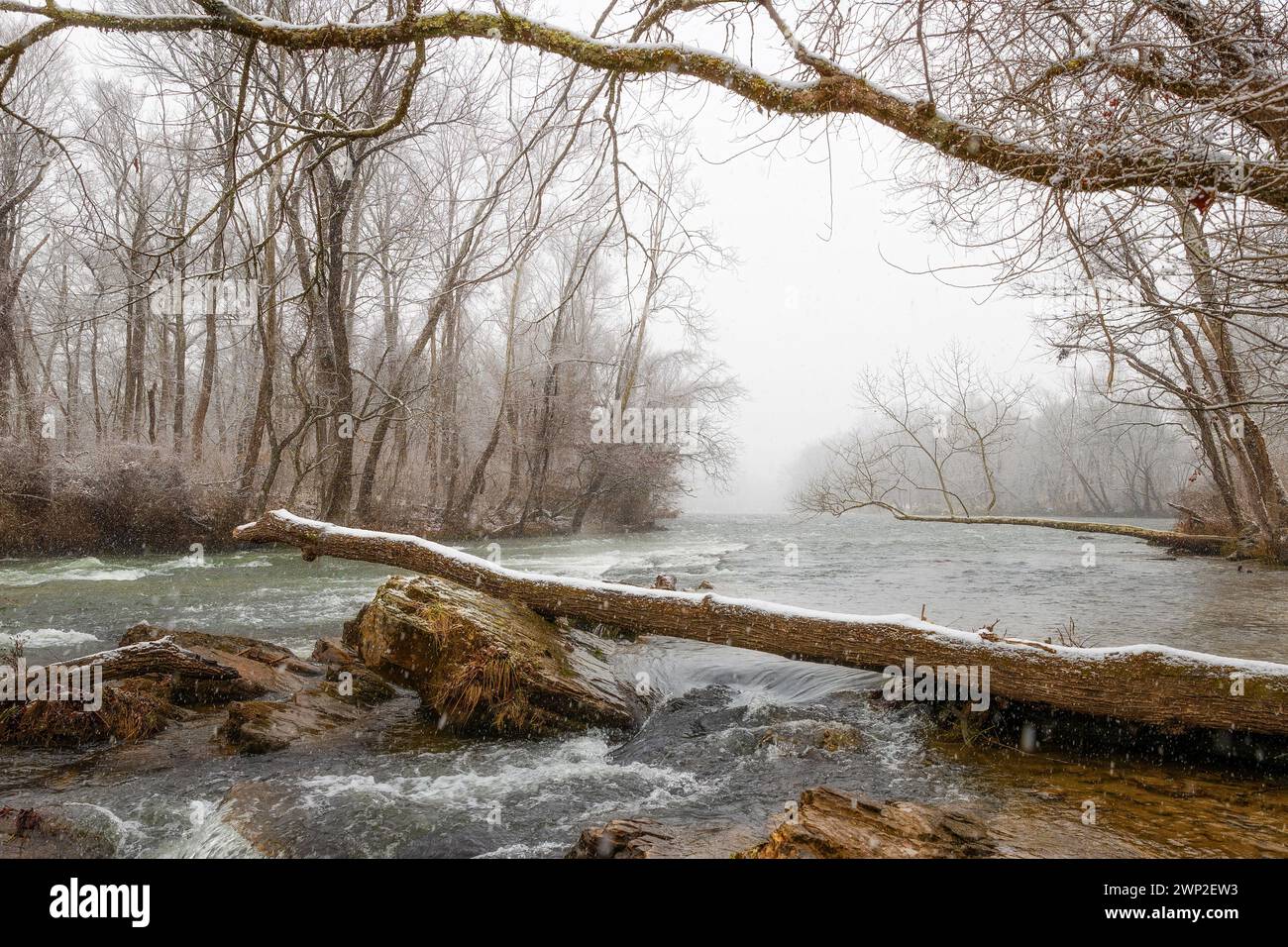 Winter landscape views along the Watauga River at Sycamore Shoals State ...