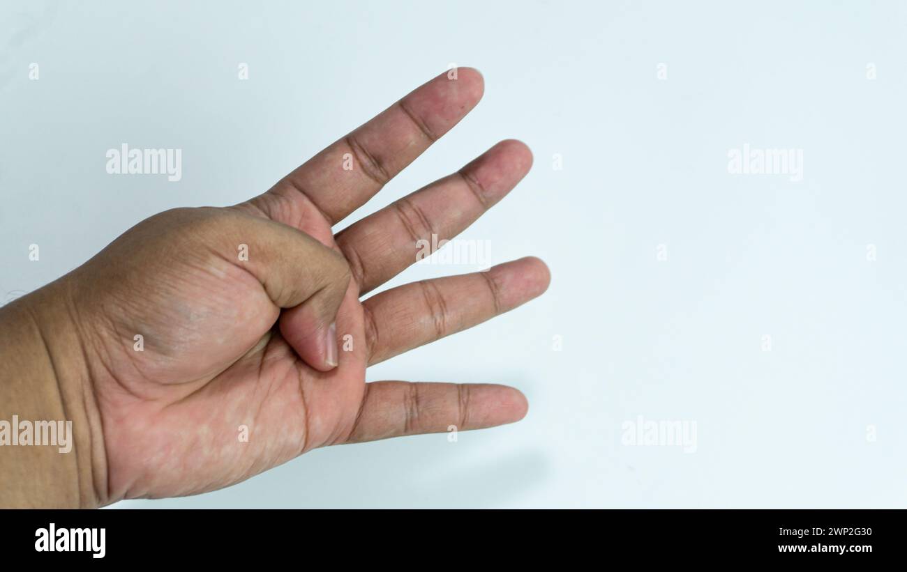 Hand with four fingers pose isolated on white background Stock Photo ...