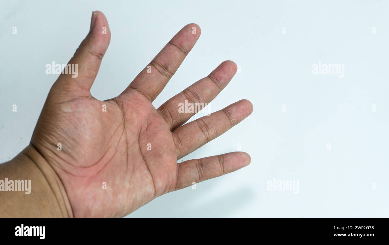 Hand in open five-finger pose, showing five fingers isolated on white ...