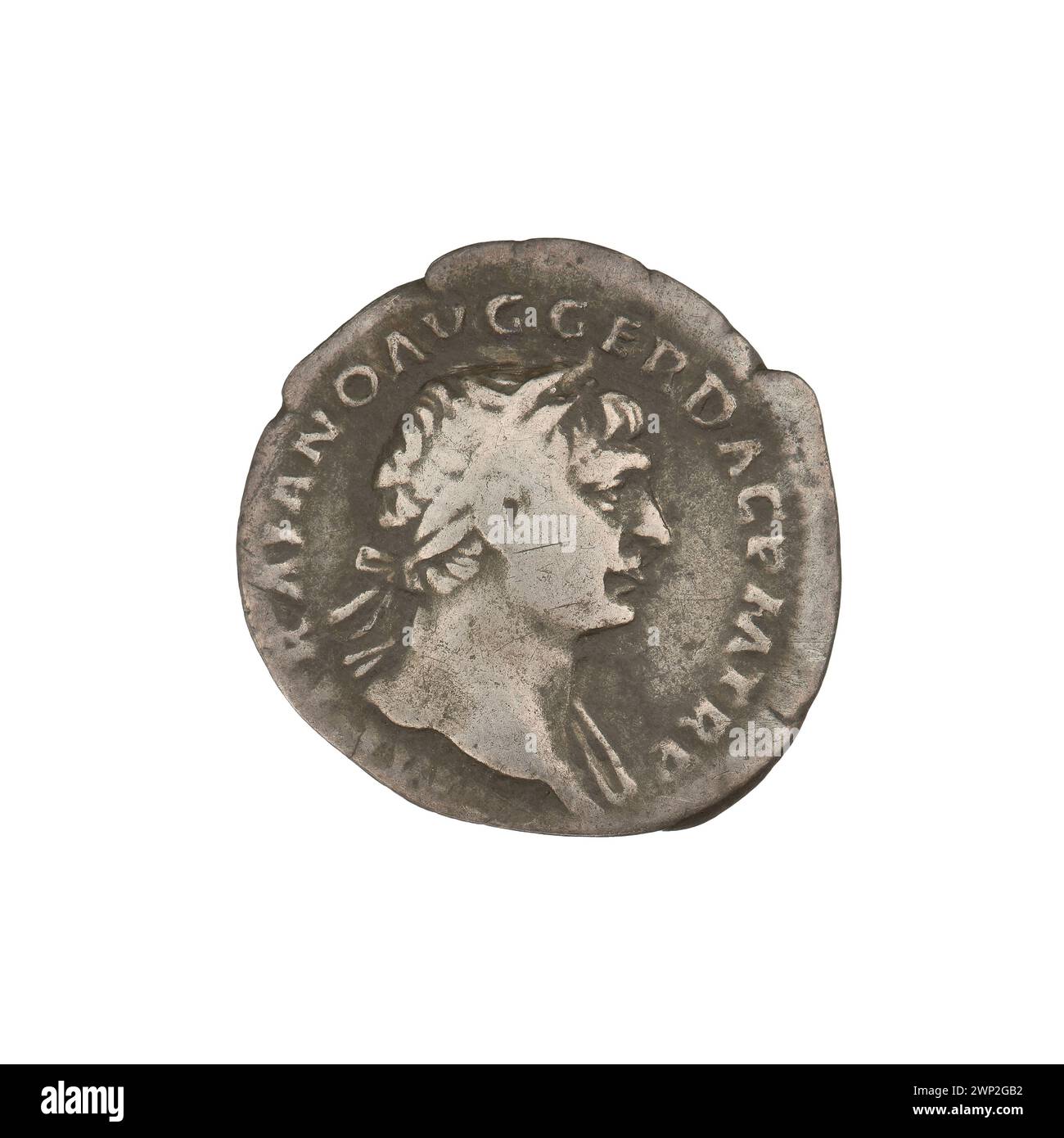 Roman denarius coin of Emperor Trajan from 103-111 CE, depicting heads ...