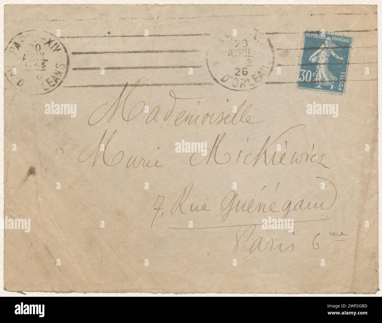 Envelope of the letter to Maria Mickiewiczówna; Makowski, Tadeusz (1882 ...