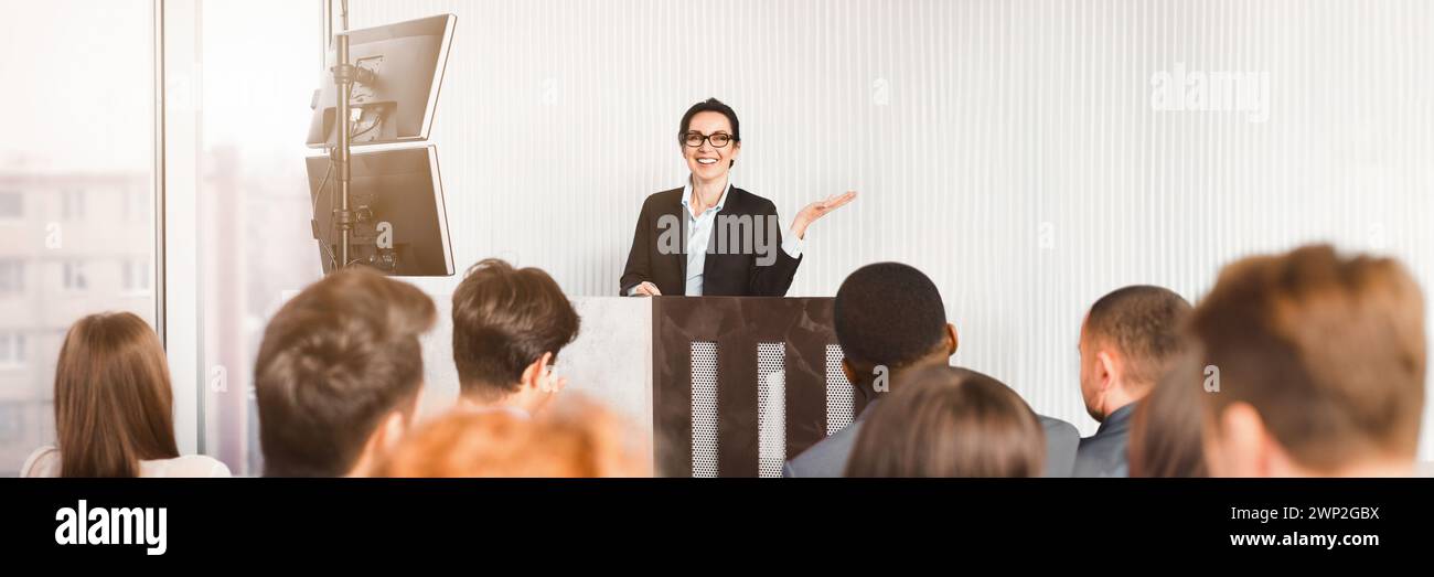 Business woman giving presentation at conference room Stock Photo - Alamy