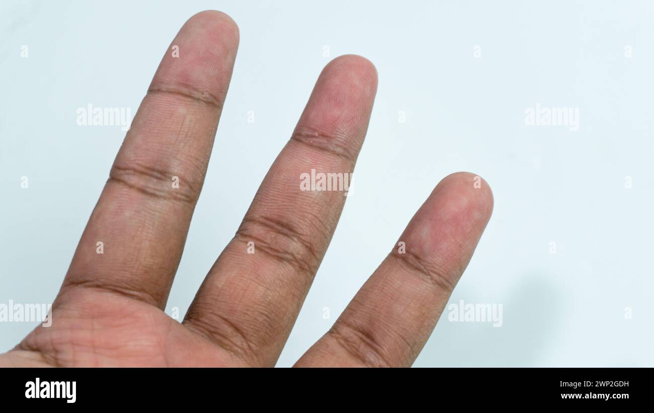 Hand with three fingers pose isolated on white background Stock Photo ...
