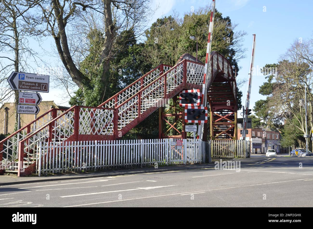 The listed railway footbridge over the level crossing in Oakham ...