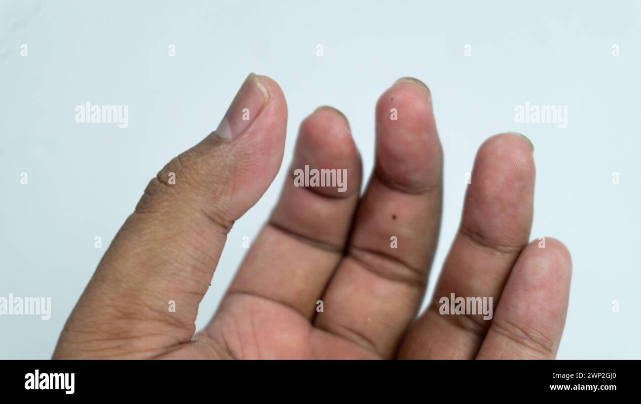 Hand in open five-finger pose, showing five fingers isolated on white ...