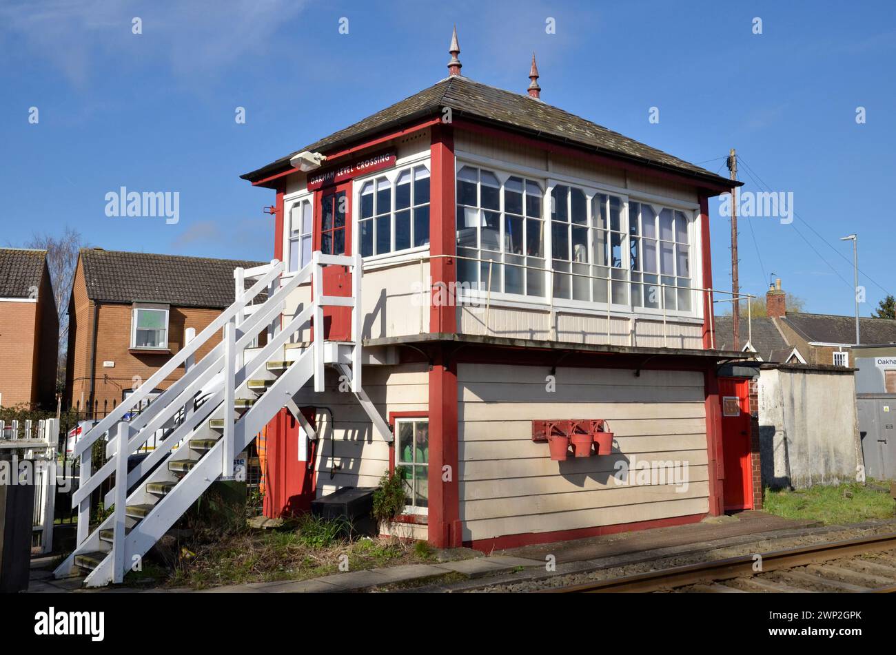 The signal box at Oakham in Rutland. Built in 1899, it is a listed ...