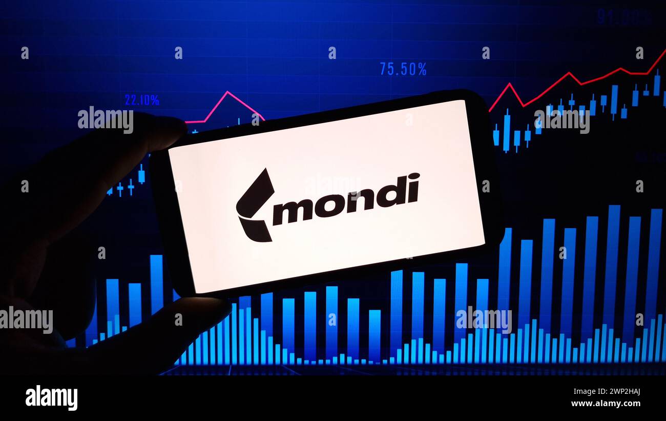 Konskie, Poland - March 03, 2024: Mondi plc company logo displayed on ...