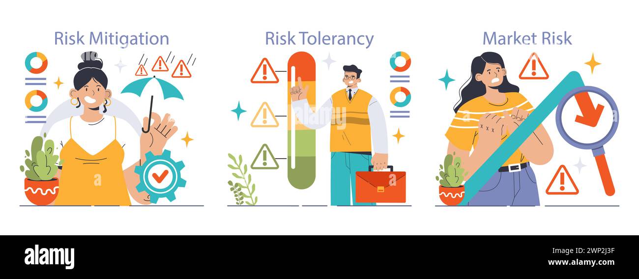 Risk management set illustrating mitigation, tolerance, and market ...