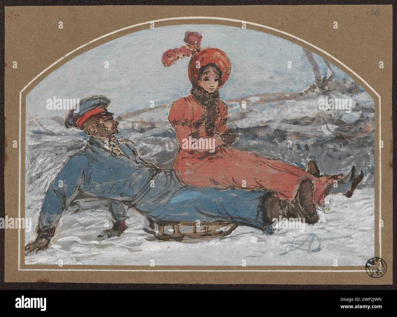 Circa 1820 depiction of sledding activity by Dominik Witke-Jeżewski ...
