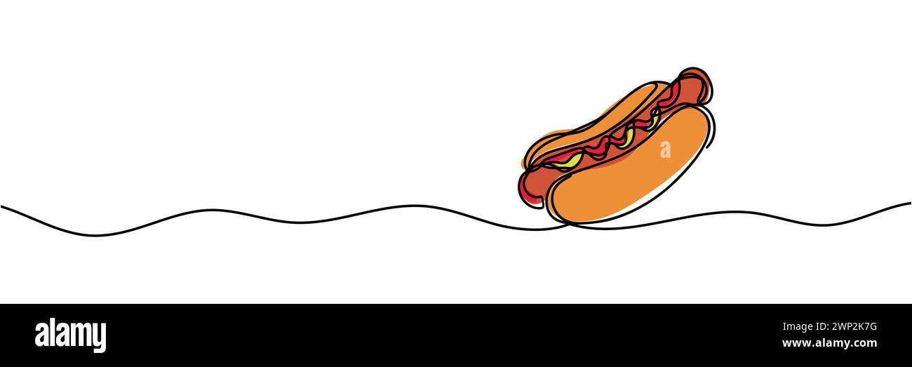 continuous line drawing of a hot dog.One line drawing of a hot dog ...