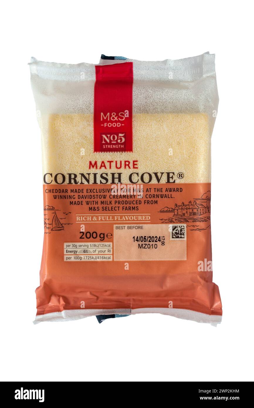 Pack of mature Cornish Cove cheese from M&S isolated on white ...