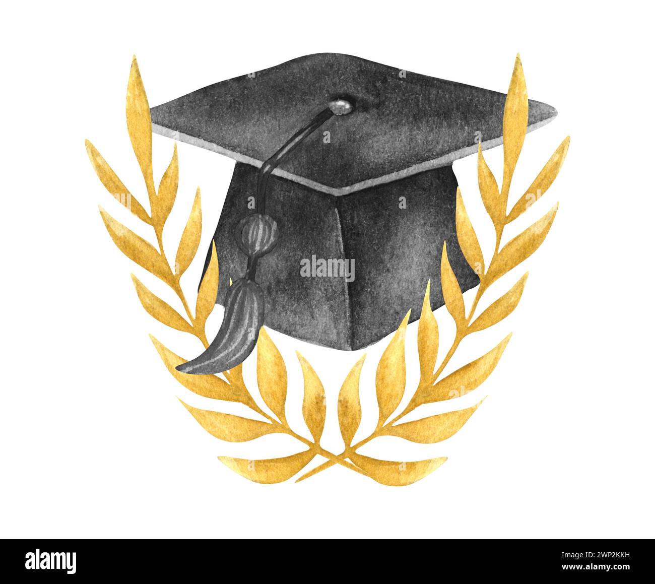 Watercolor graduation cap with laurel wreath. Graduation hat Stock ...