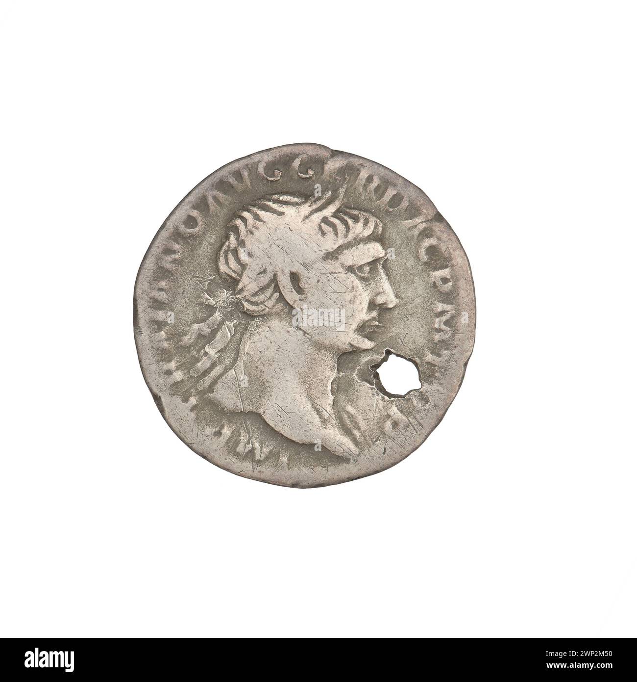 Silver Roman denarius minted 103-111 CE under Emperor Trajan showing ...