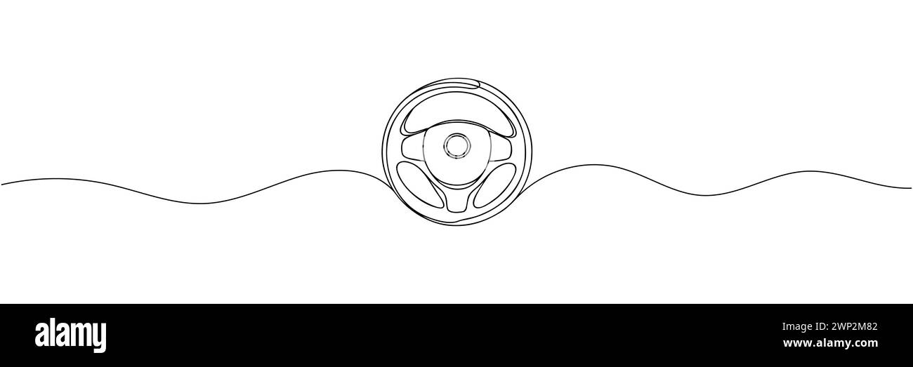 Steering wheel symbol in continuous line drawing style. Line art of ...