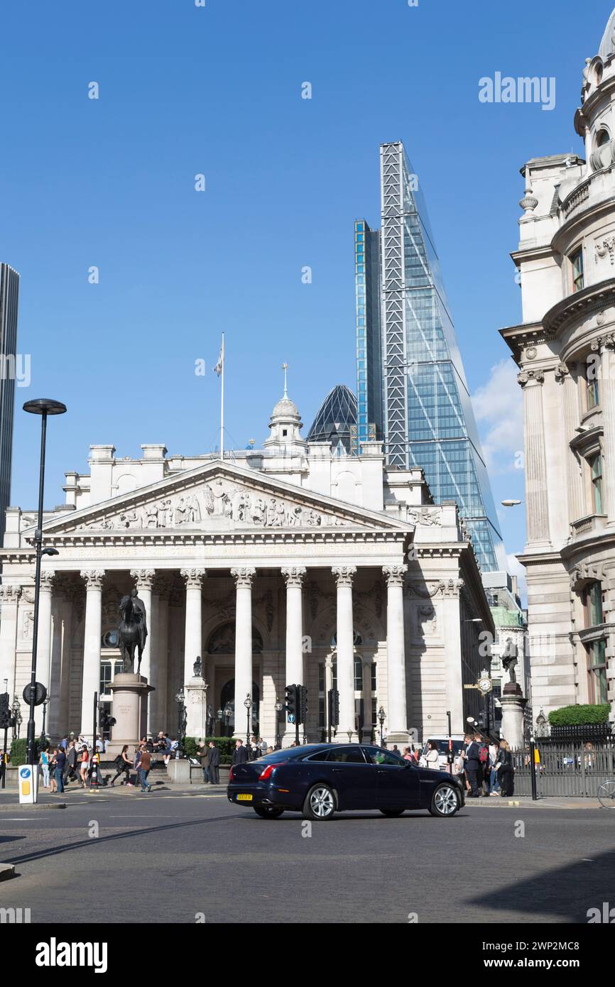 UK, London, the Royal Exchange building and The Leadenhall Building ...