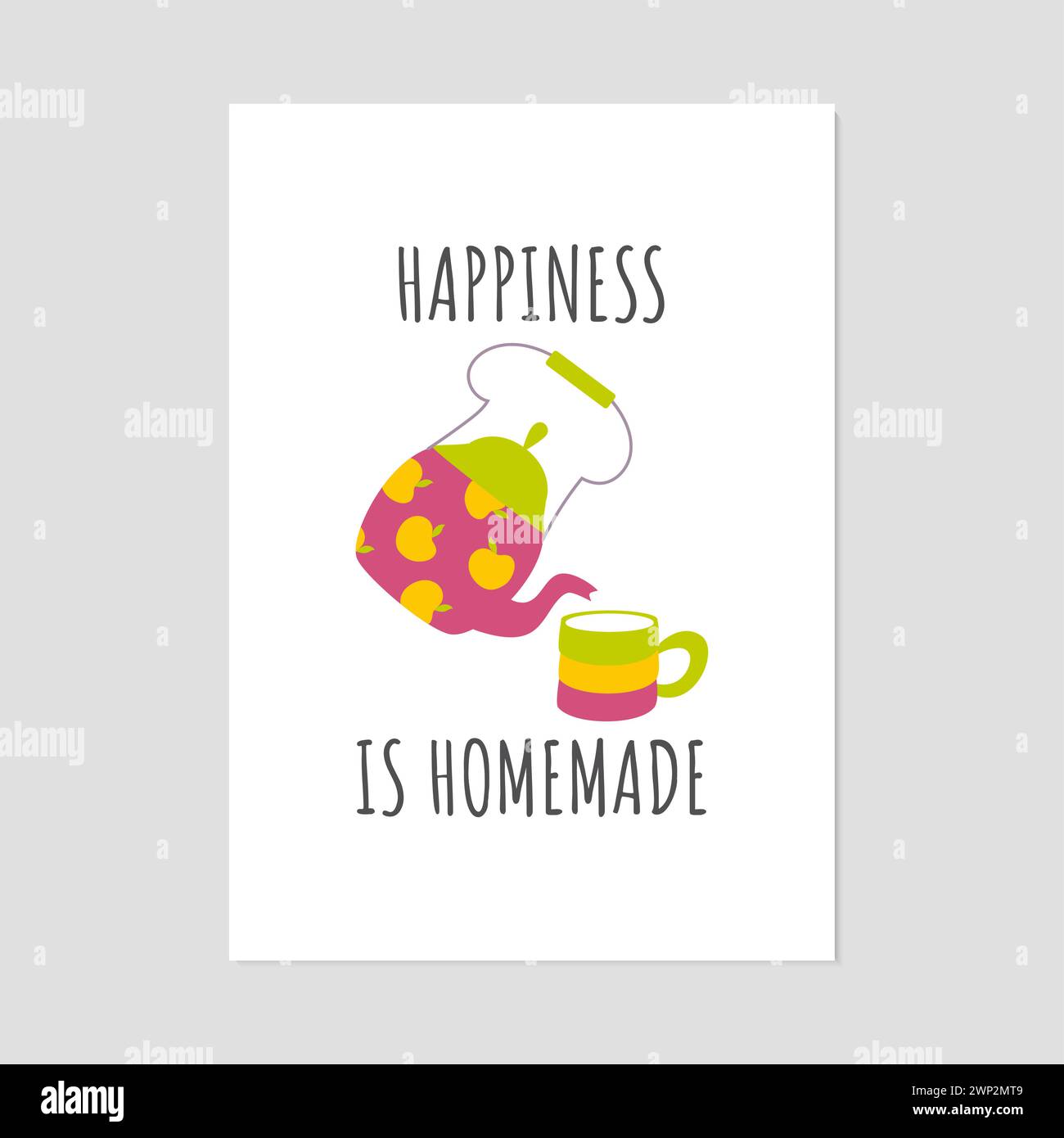 Kitchen poster with handdrawn teapot and cup. Vector eclectic design ...