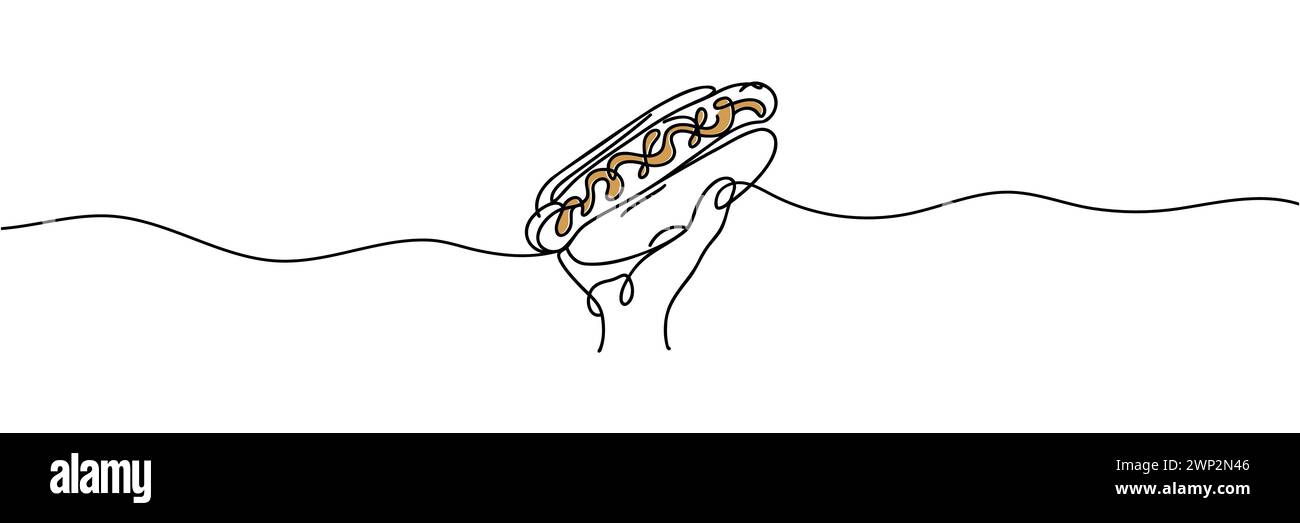 continuous line drawing of a hot dog.One line drawing of a hot dog ...
