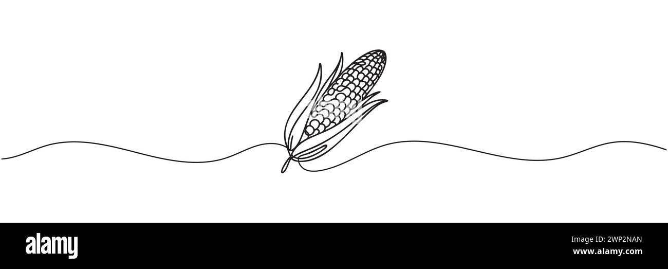Continuous one line drawing. Vegetables two corn. Vector illustration ... Continuous one line drawing. Vegetables two corn. Vector illustration ...