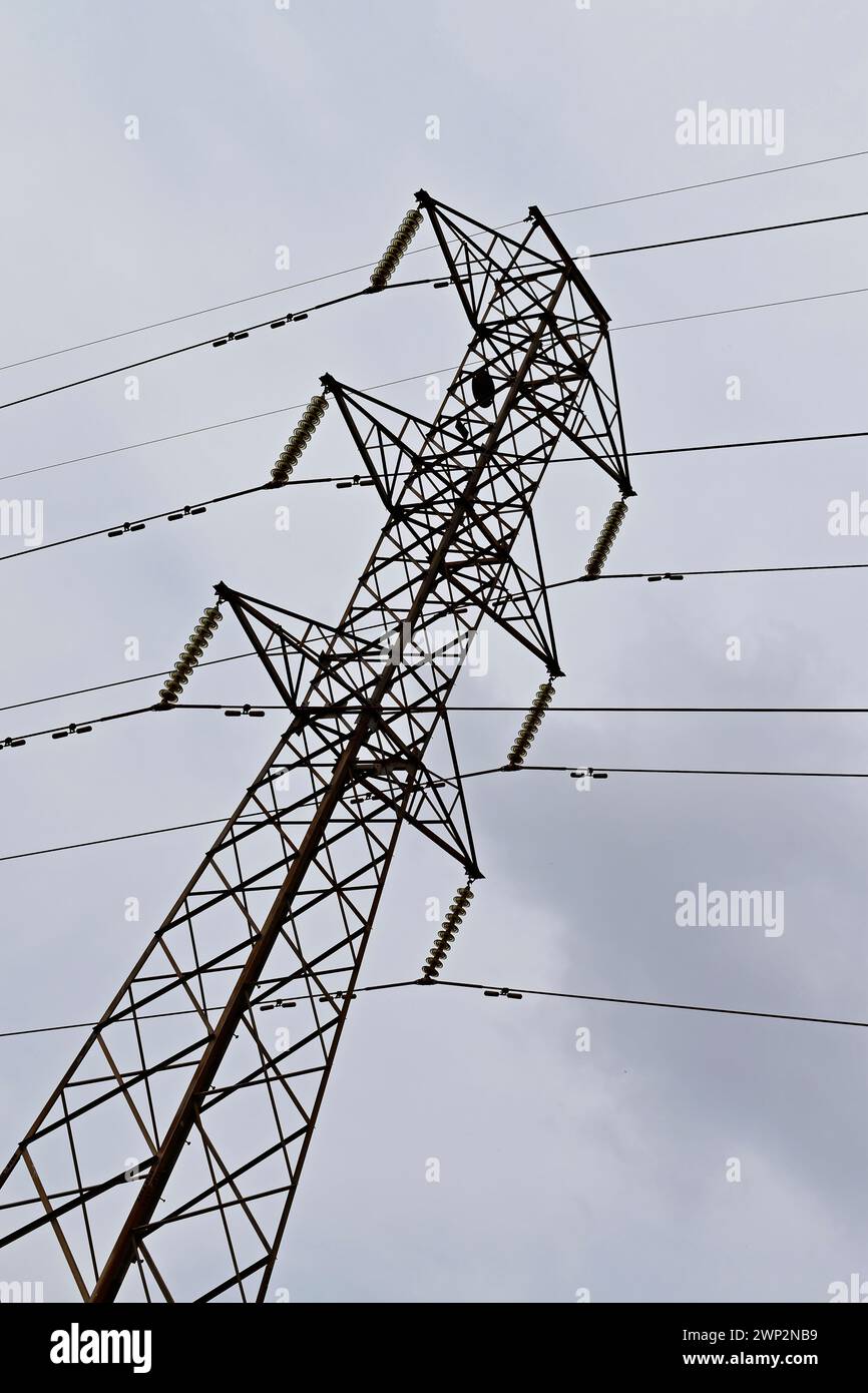 Metal tower with high voltage wires Stock Photo - Alamy