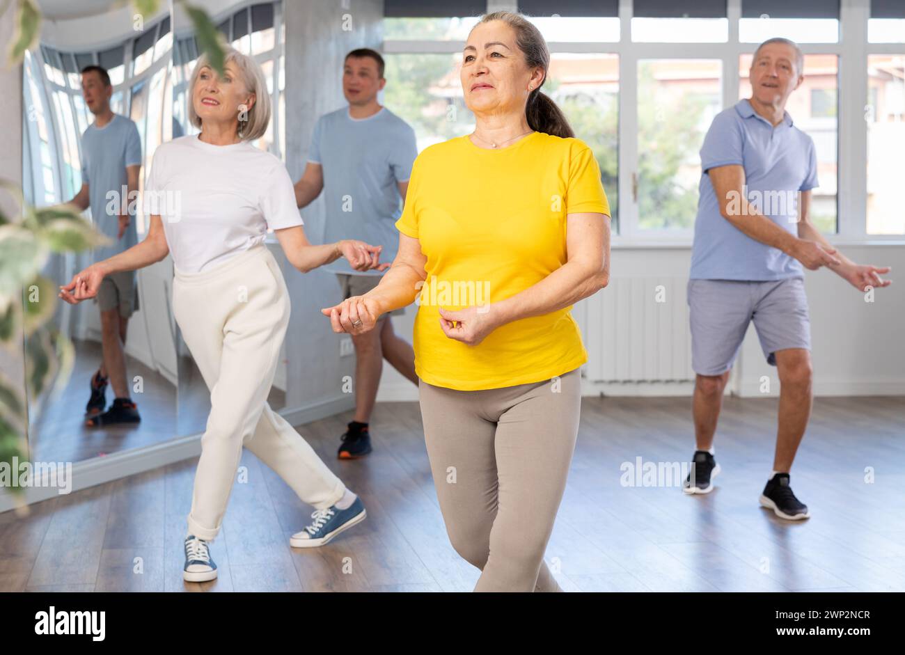 Group of aged people rehearsing sports dance in dance class Stock Photo ...