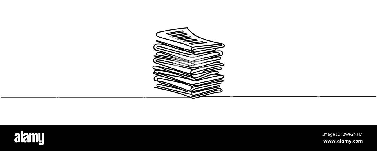 One line drawing of a stack of news newspapers. Vector illustration ...