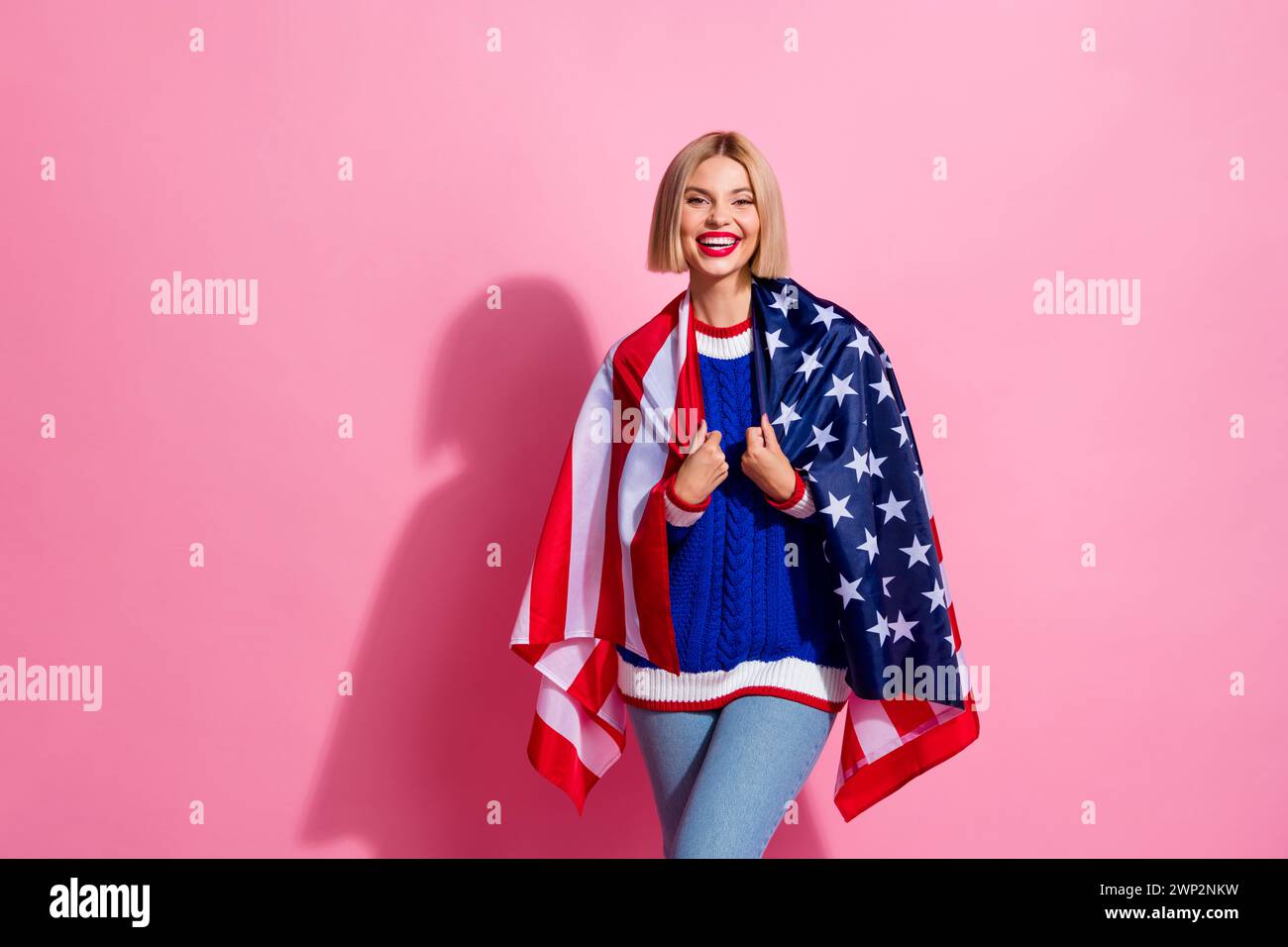 Portrait of young nice looking attractive lady cheerful wrapped posing ...