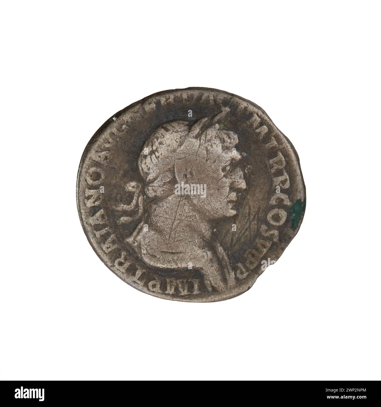 This denarius of Trajan, 112-117 CE, features heads, eagles, banners ...