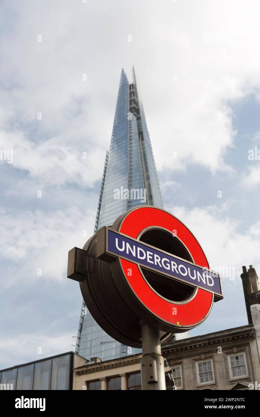UK, London, Underground signage with the Shard in background Stock ...