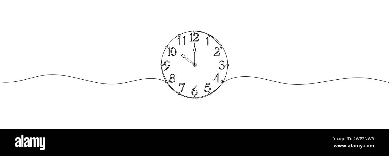 Continuous one line drawing clock icon with doodle handdrawn style ...
