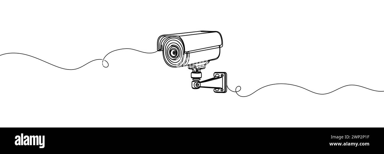 Continuous one line drawing of outdoor surveillance camera vector ...