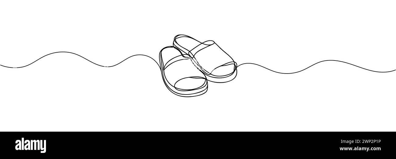 Continuous linear drawing of flip flops. Flip flops icon. Abstract background drawn with one ...