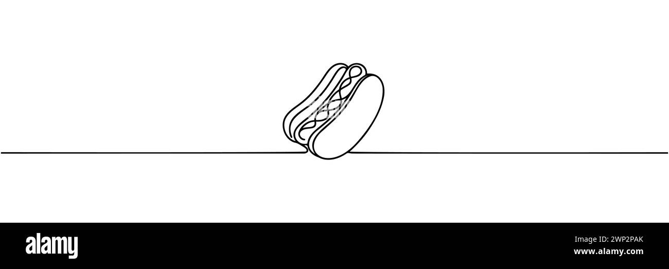 continuous line drawing of a hot dog.One line drawing of a hot dog ...