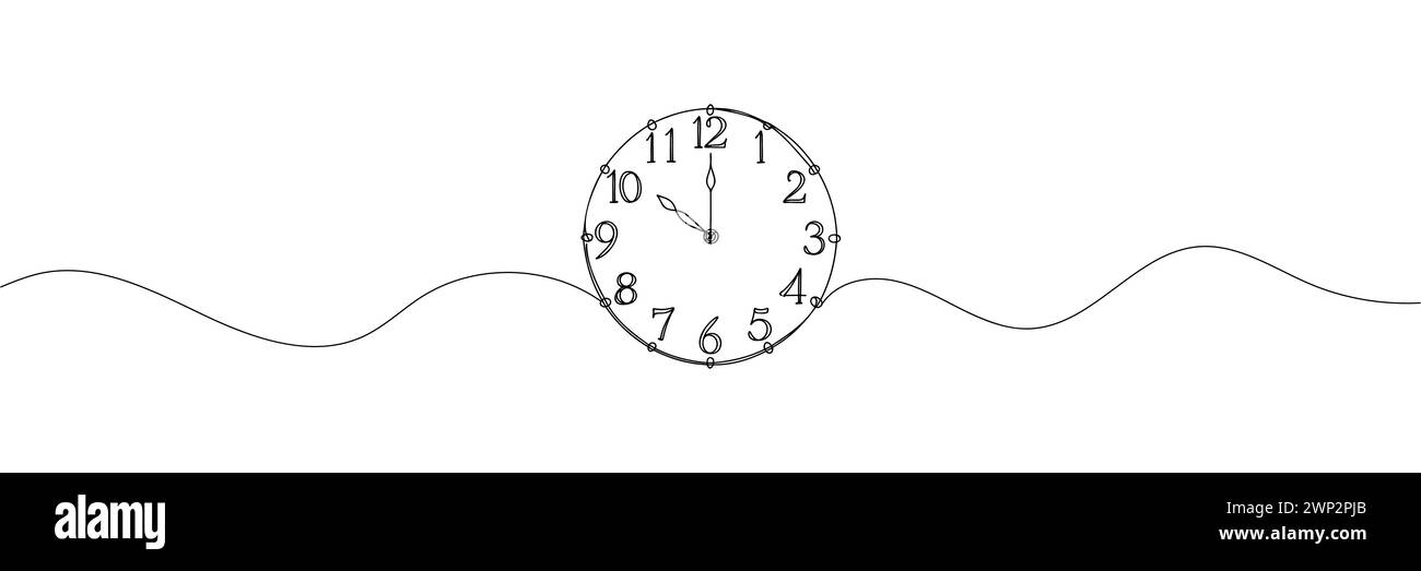Continuous one line drawing clock icon with doodle handdrawn style ...