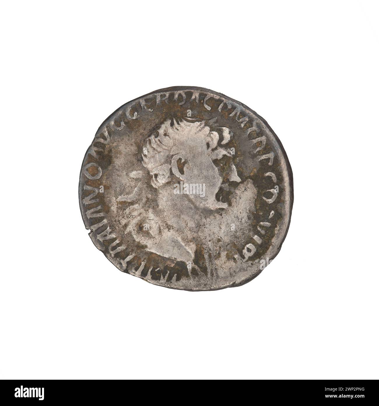 Roman denarius coin minted between 112-117 featuring Emperor Trajan ...