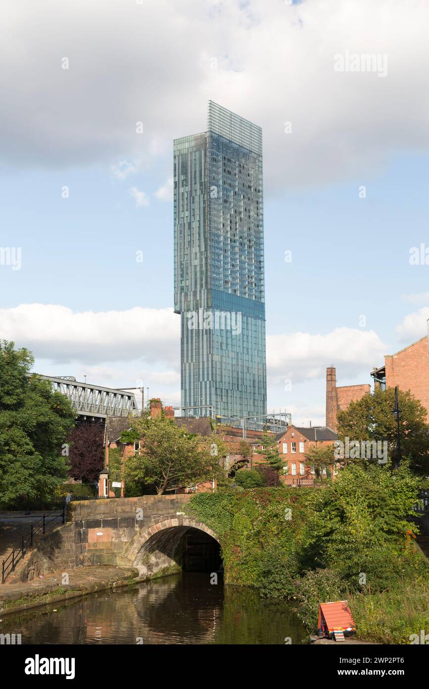 UK, Manchester, Castlefield's historic area and the modern Beetham ...